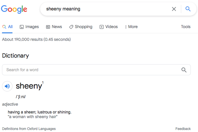 Dictionary definition of 'sheeny' returned by Google - FPN Image Albums ...
