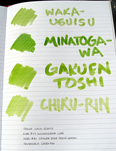 Four Japanese Lime Greens - Ink Comparisons - The Fountain Pen Network