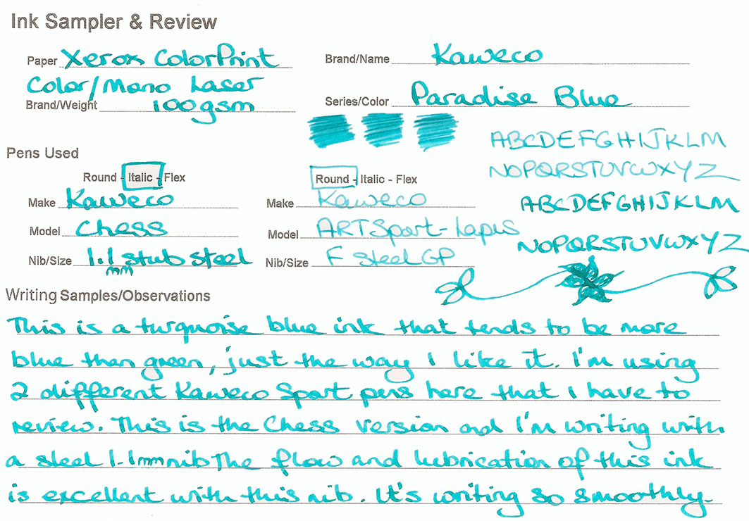 Ink Review: Kaweco Paradise Blue - Ink Reviews - The Fountain Pen Network