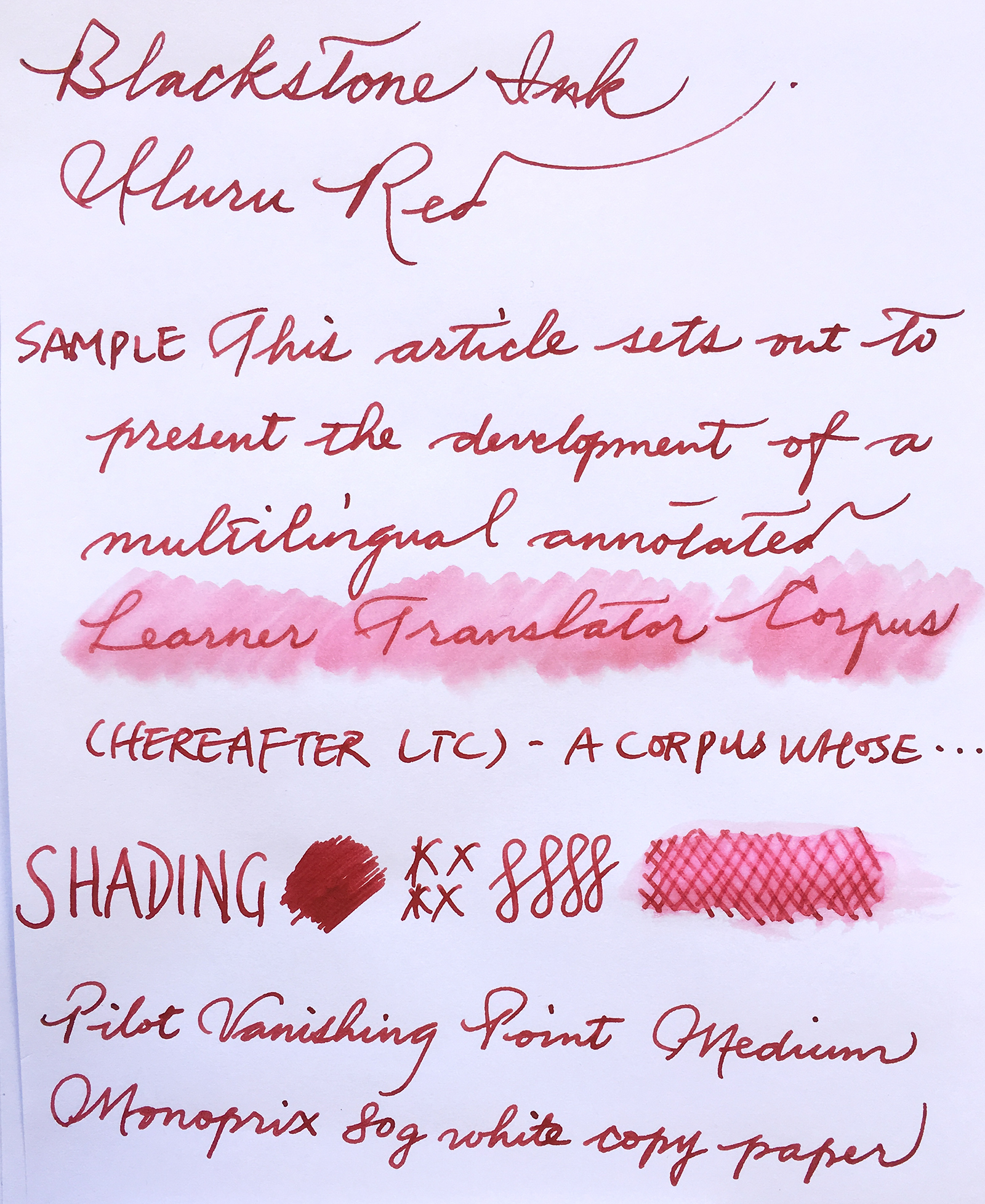 Blackstone Uluru Red - Ink Reviews - The Fountain Pen Network